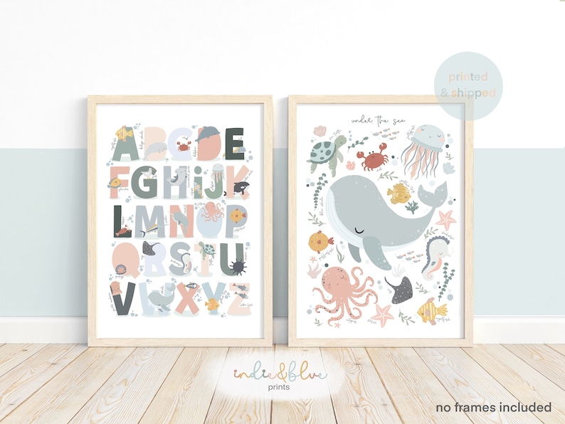 Set of 2 Sea Animals Print Sea Alphabet Print Under the Sea - Etsy