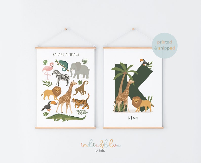 Jungle Animal Prints, Personalised Name Print Set, Safari Animals Print ...