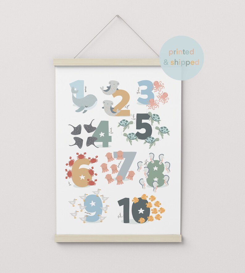 Numbers Chart Print, Under the Ocean, Sea Nursery Animals Print ...