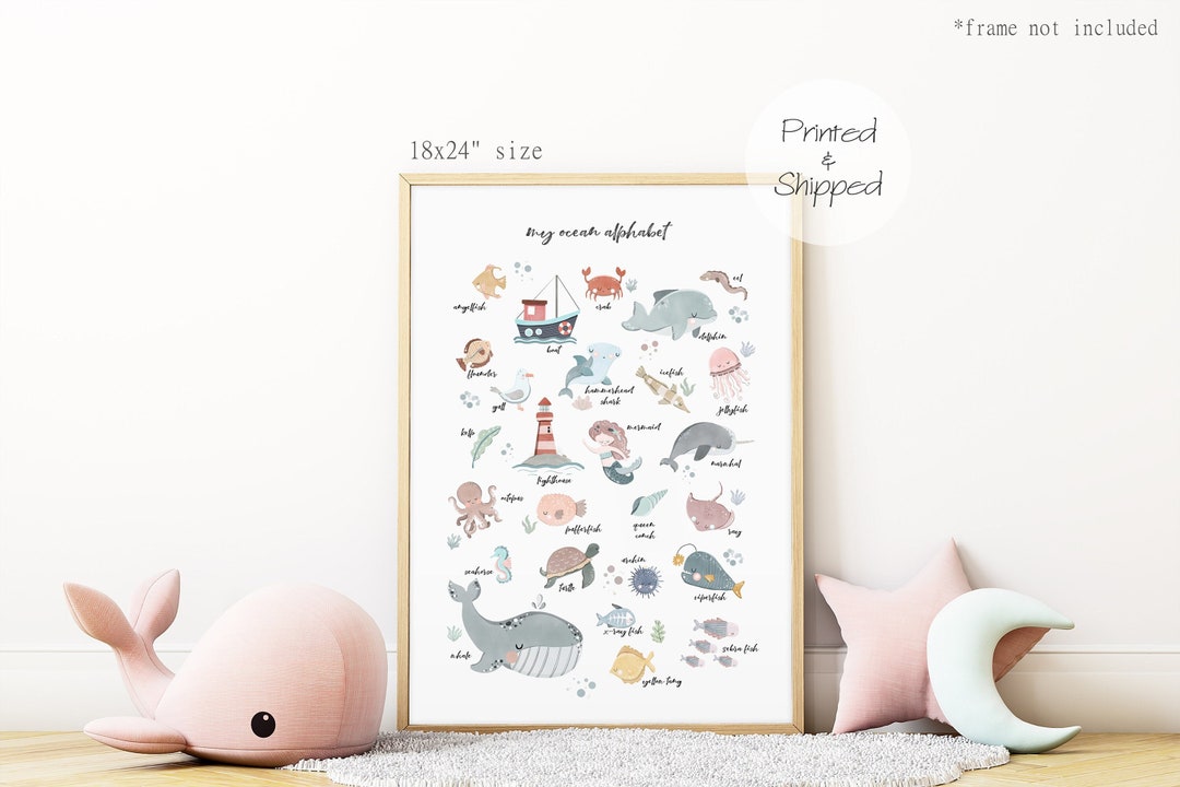 Sea Alphabet Print, Nautical Nursery Decor, Under the Ocean Print, Girl ...