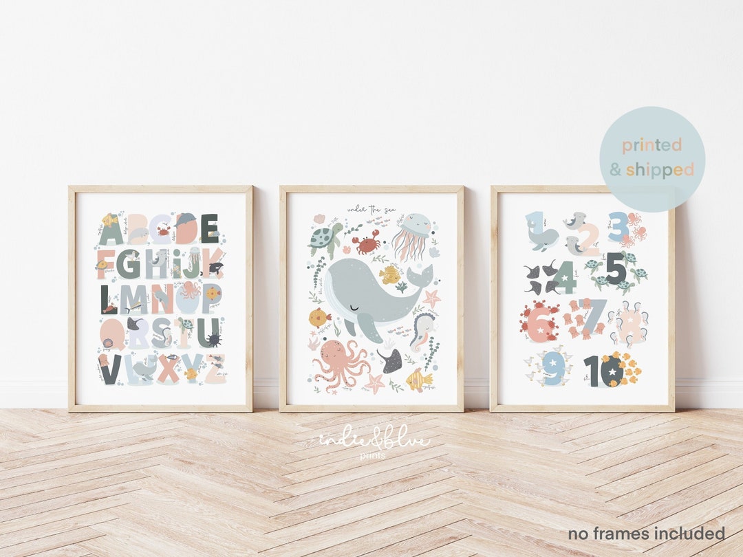Sea Animals Alphabet Print, Set of 3 Sea Animals Print, Under the Ocean ...