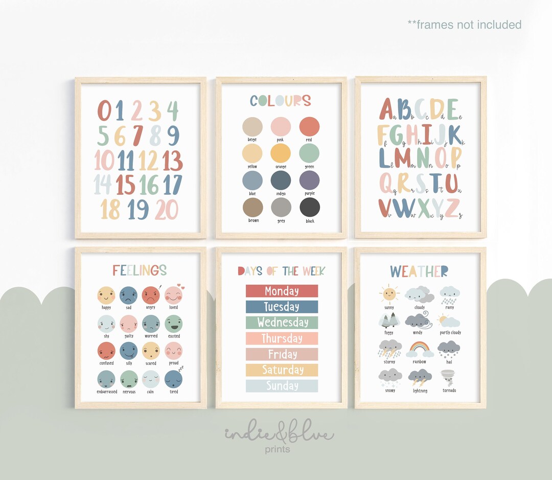 Set of 6 Educational Prints, Alphabet and Numbers Prints, Classroom ...
