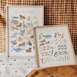Animal Alphabet and Numbers Print Set, Educational Prints, Scandi ...