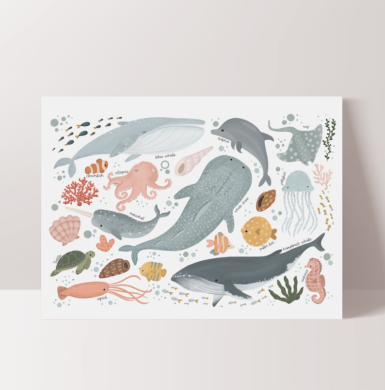Sea Animals UNFRAMED Poster, Under the Ocean Nursery Print, Scandi ...