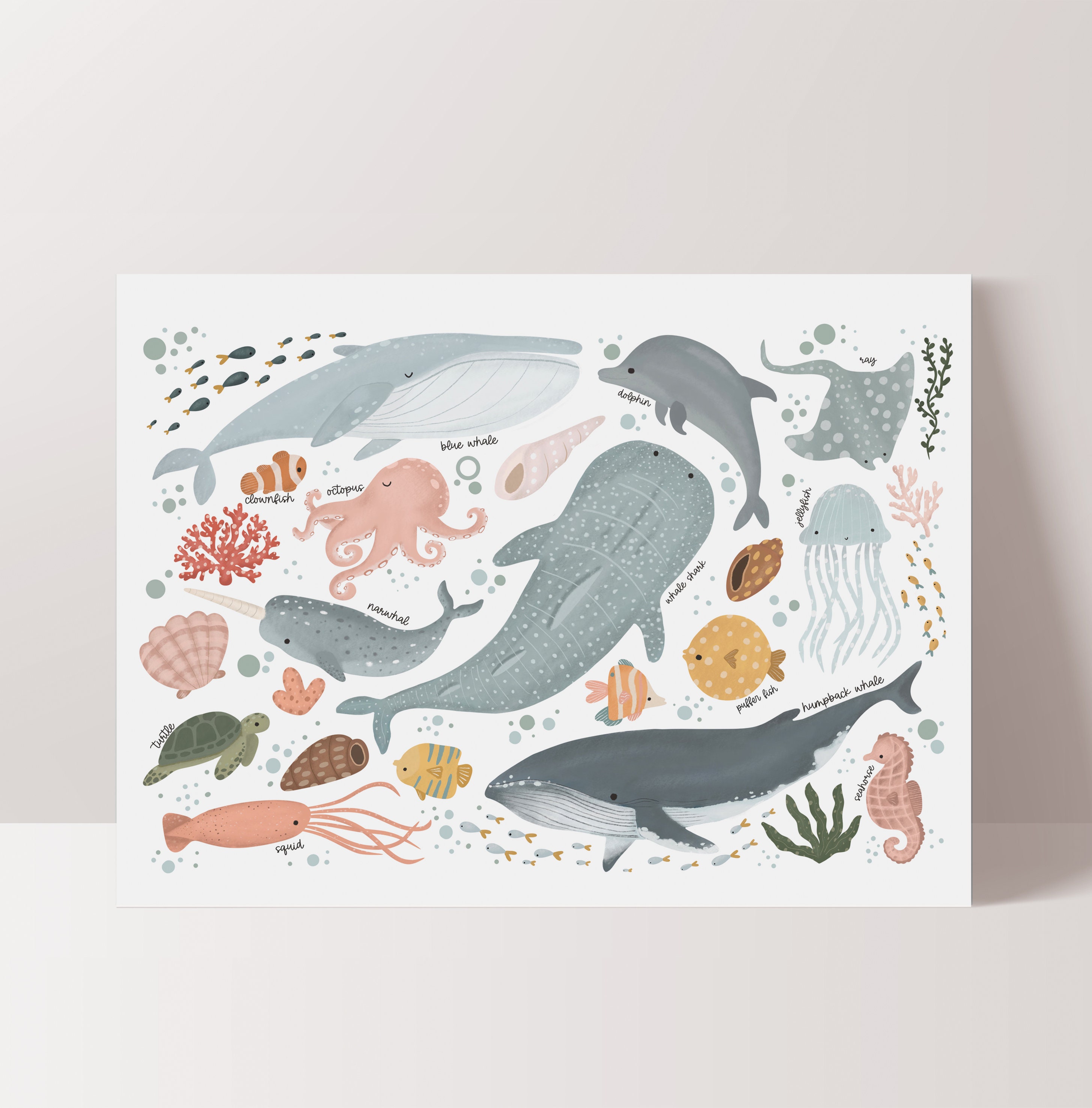 Sea Animals UNFRAMED Poster, Under the Ocean Nursery Print, Scandi ...