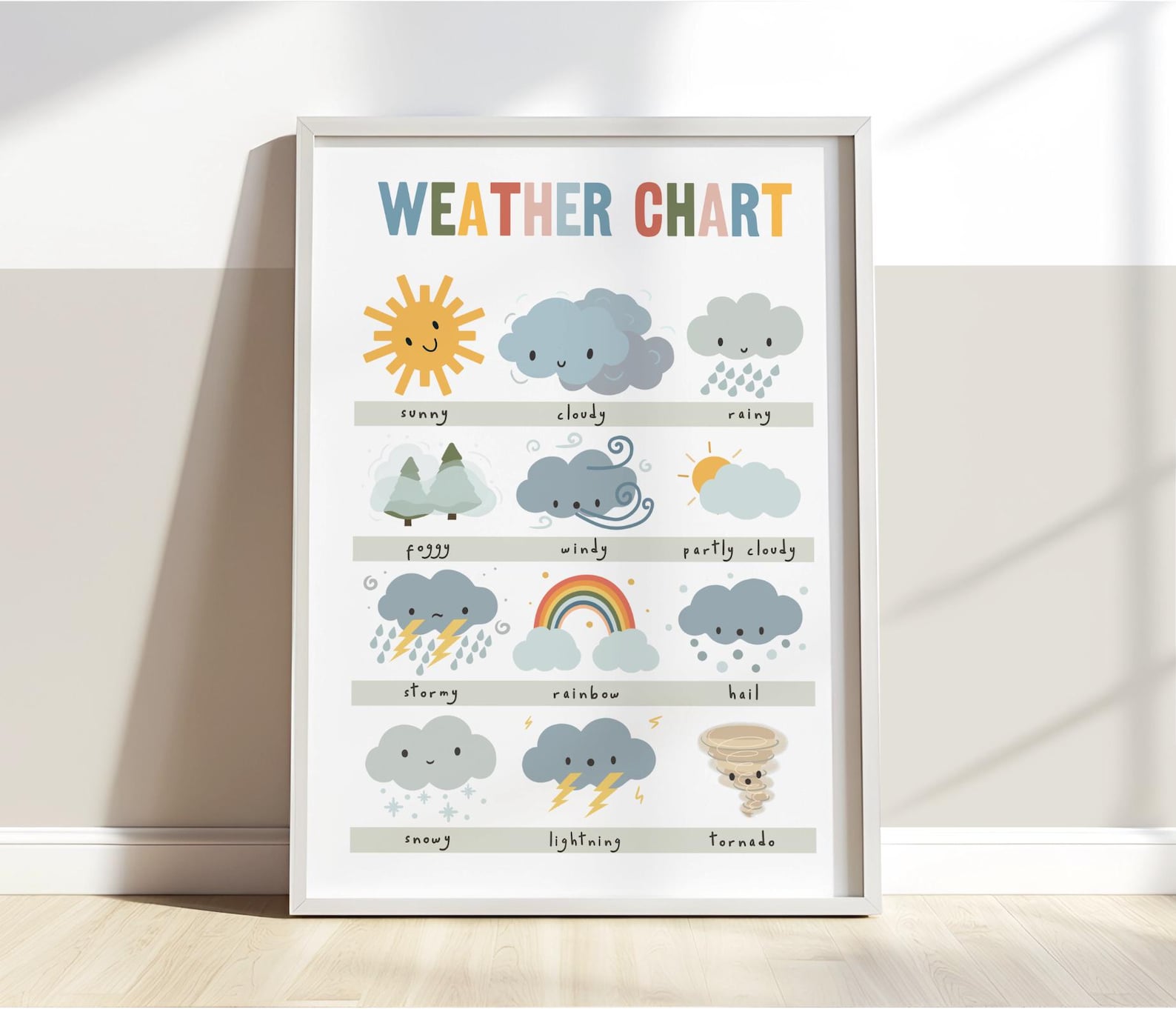 Weather Chart Poster in Rainbow Colours, Educational Print, Montessori ...