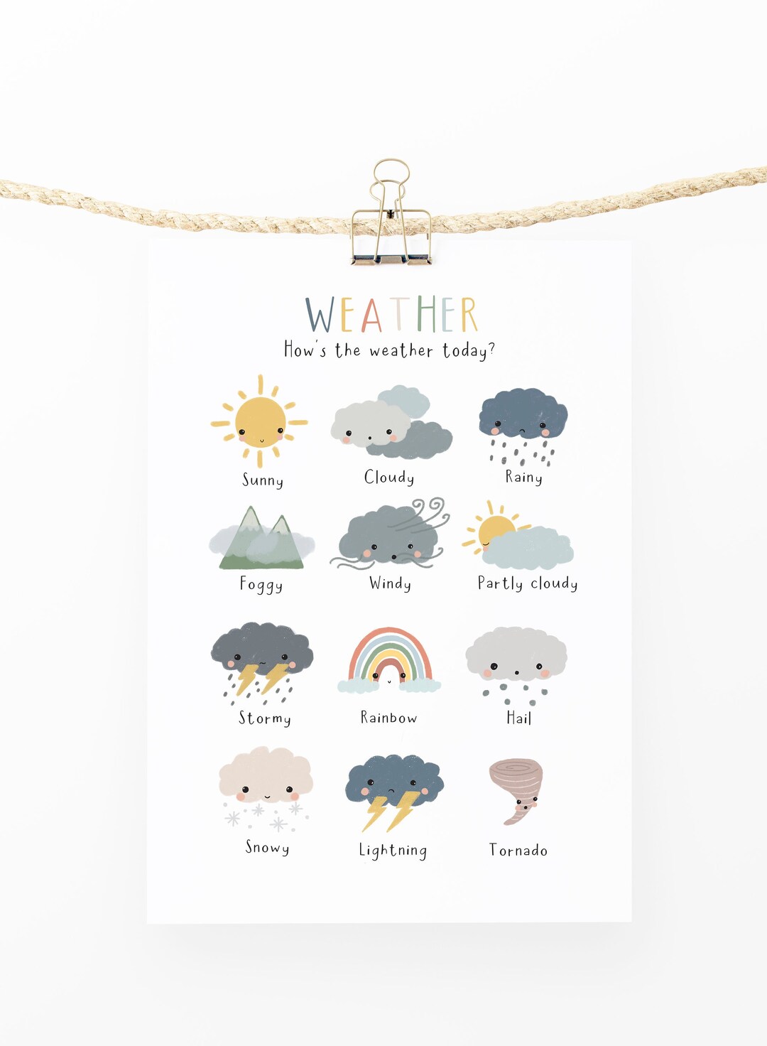 Weather Chart Poster, Educational Print, Montessori Playroom Print ...
