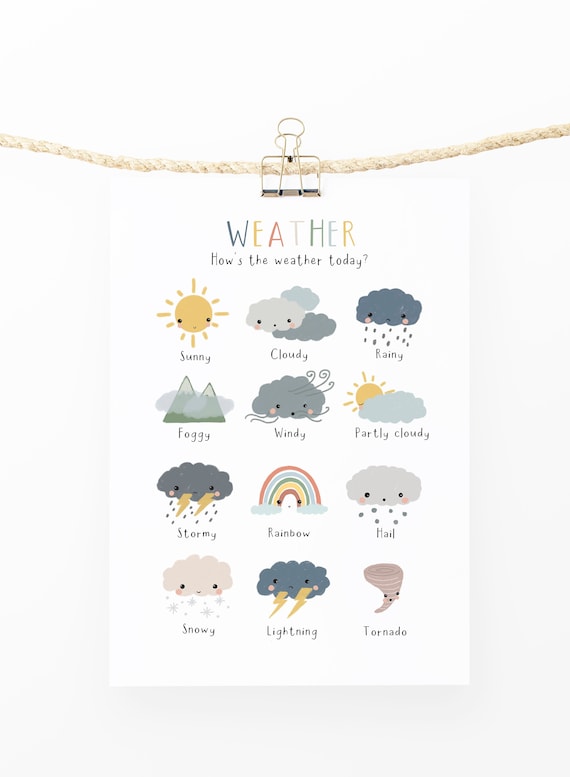 Weather Chart Poster Educational Print Montessori Playroom - Etsy
