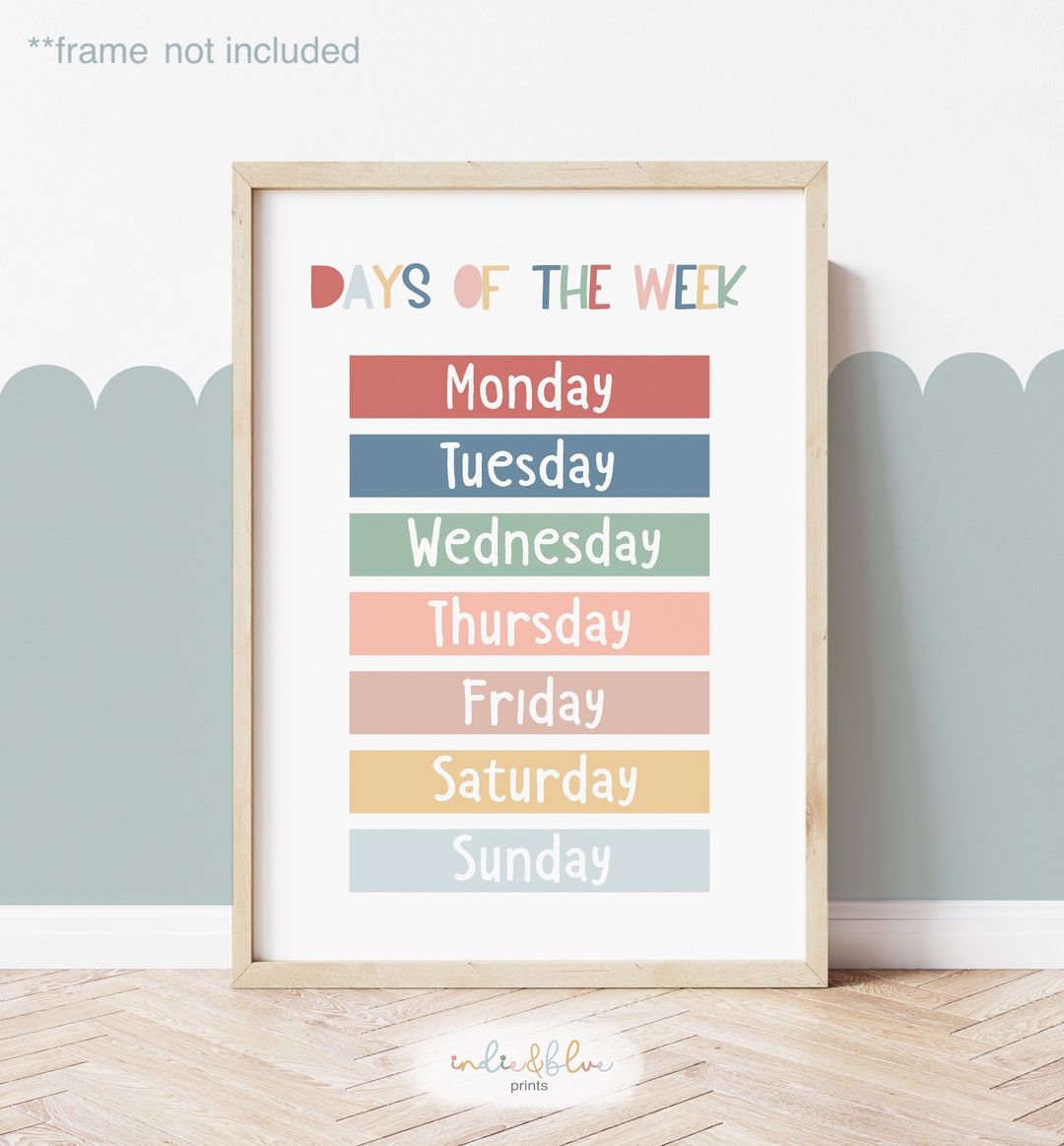 Rainbow Days of the Week Chart, Unframed Days Print, Classroom Decor ...