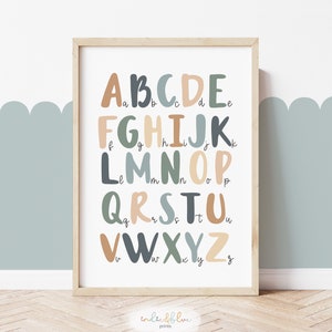 Alphabet and Numbers Print Set, Blue and Green Educational Prints ...