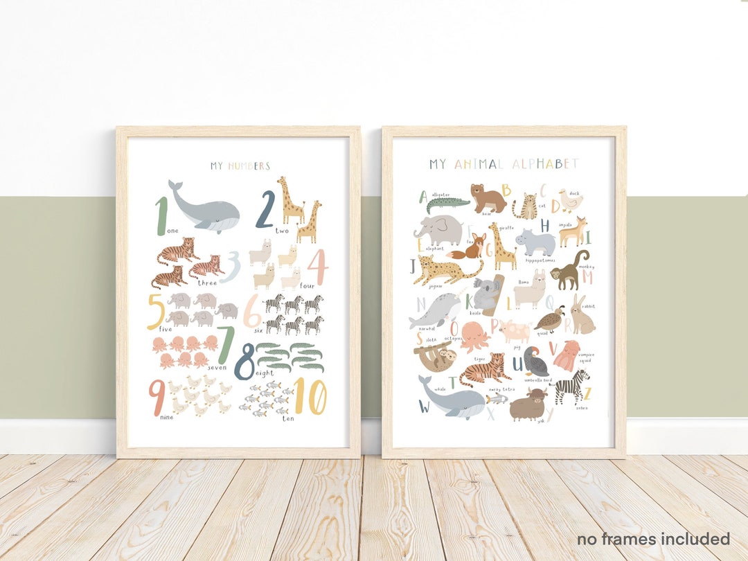 Animal Alphabet and Numbers Print Set Educational Prints - Etsy