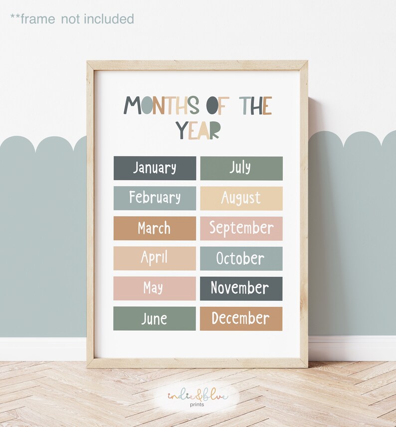 Months of the Year Chart, Unframed Months Print, Classroom Decor ...