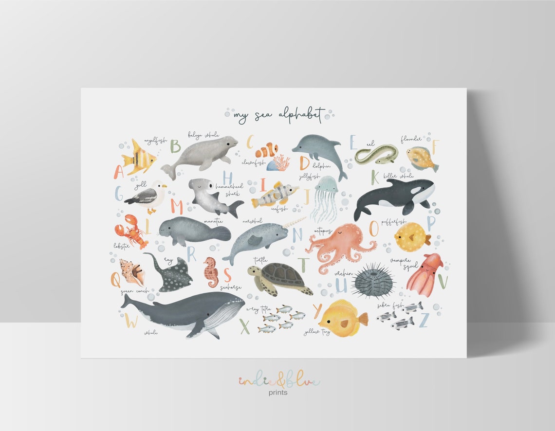 Sea Animals Alphabet Print Under the Ocean Print Sea - Etsy