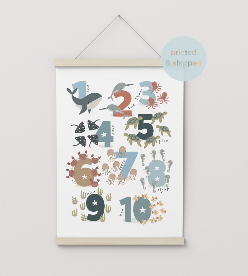 Navy Blue Numbers Chart Print, Under the Ocean, Sea Nursery Animals ...