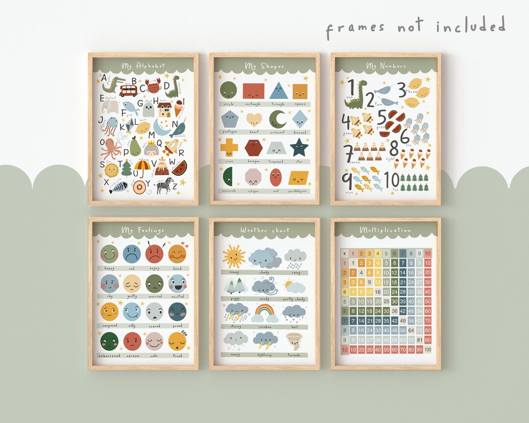 Set of 6 Educational Prints, Alphabet and Numbers Prints, Classroom ...