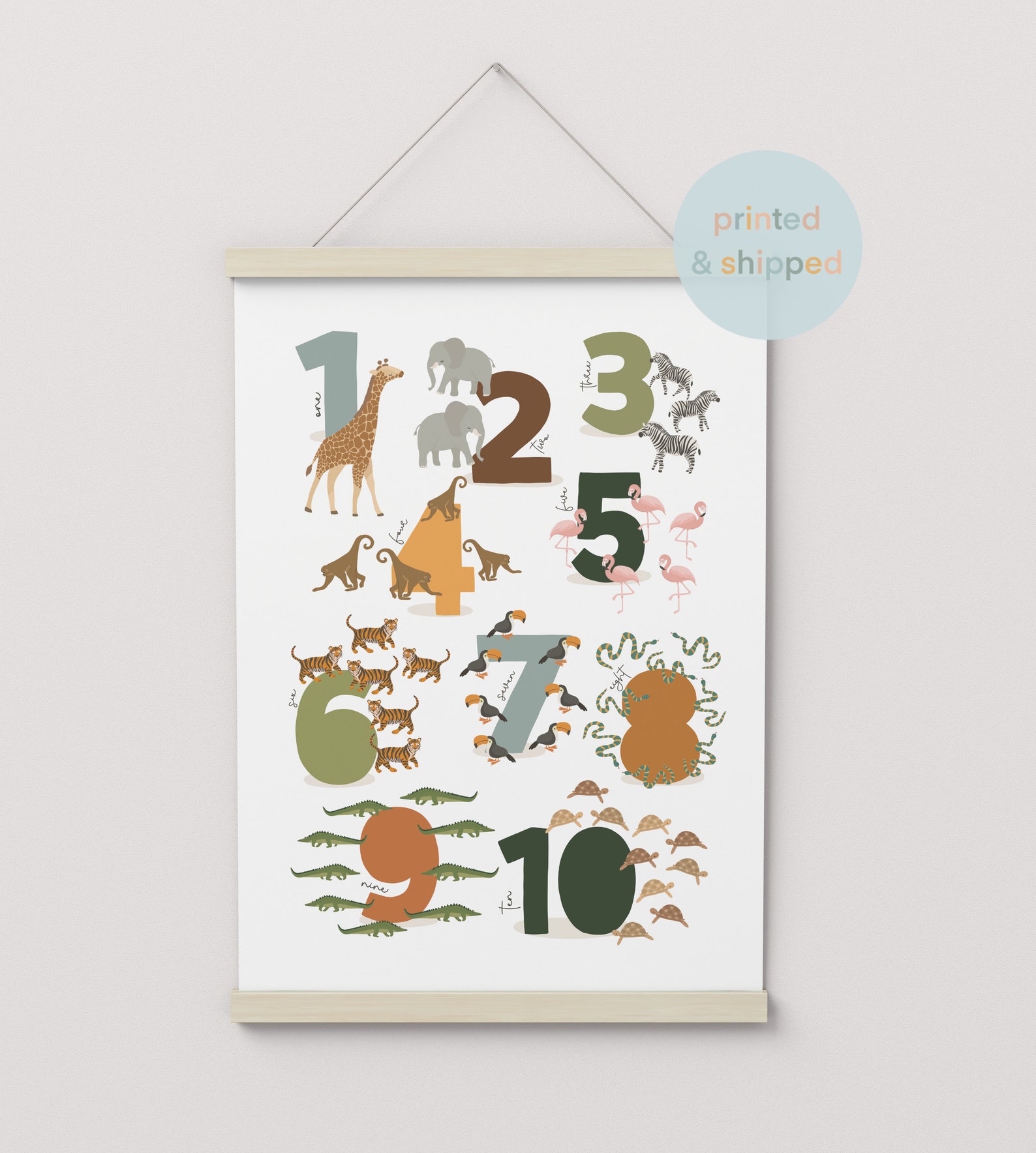 Safari Numbers Print, Number Chart Print, Safari Animals Print, Scandi ...