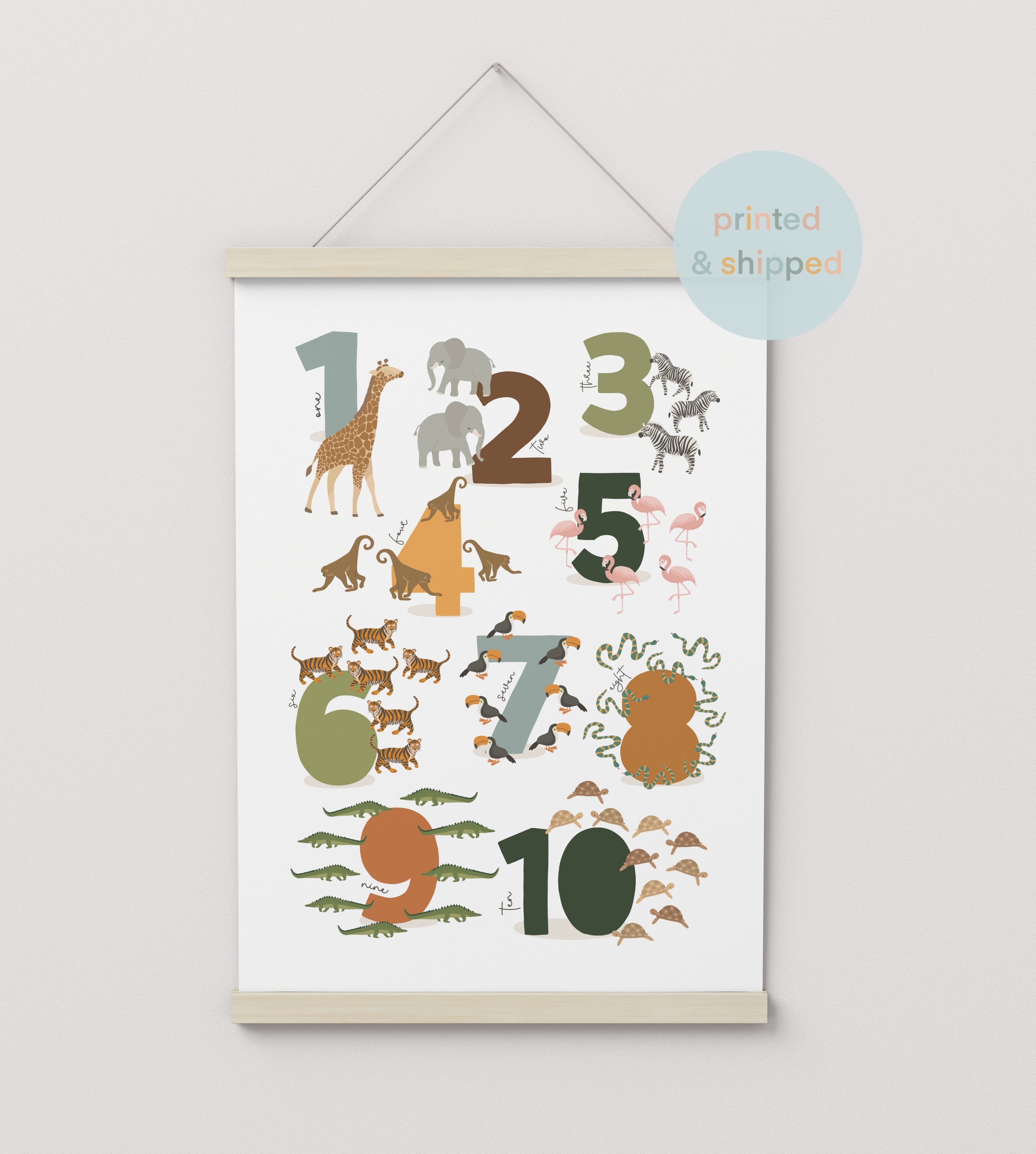 Safari Numbers Print, Number Chart Print, Safari Animals Print, Scandi ...