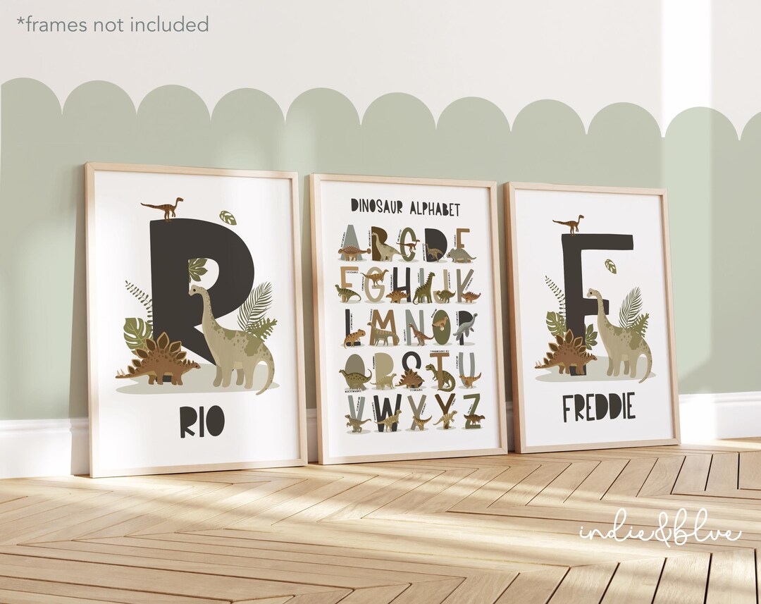 Set of 3 Personalised Dinosaur Posters, Brothers Prints, Alphabet Print ...