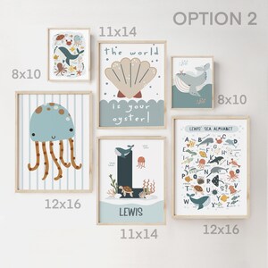 Set of 6 Sea Prints, Personalised Gallery Wall in Blue, Boy Bedroom ...