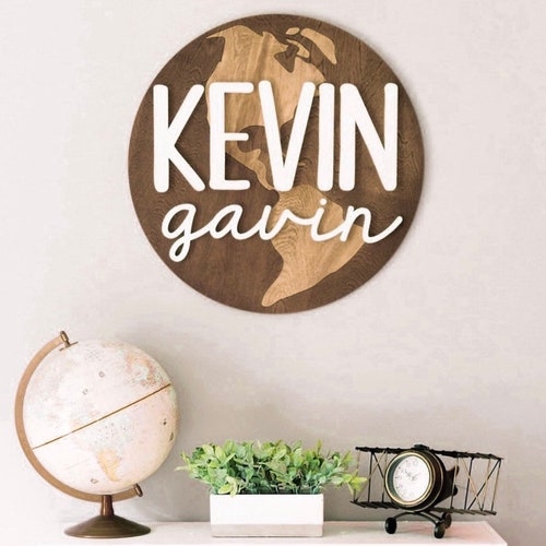 Wooden Name Sign World Map 3D Name Sign Wood Globe Nursery | Etsy