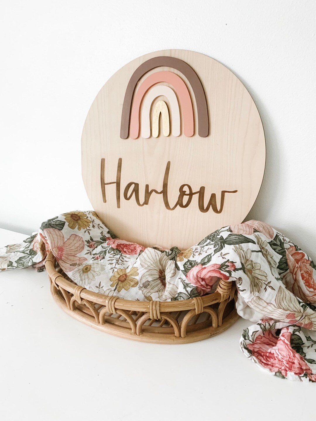 Rainbow Baby Name Sign / Wood Nursery Sign / Birth Announcement ...