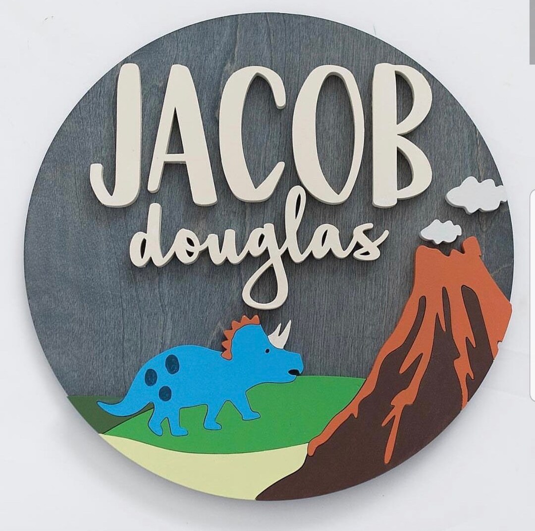 Wooden Name Sign Dinosaur | 3D Name Sign Wood | Dinosaur Nursery Decor ...