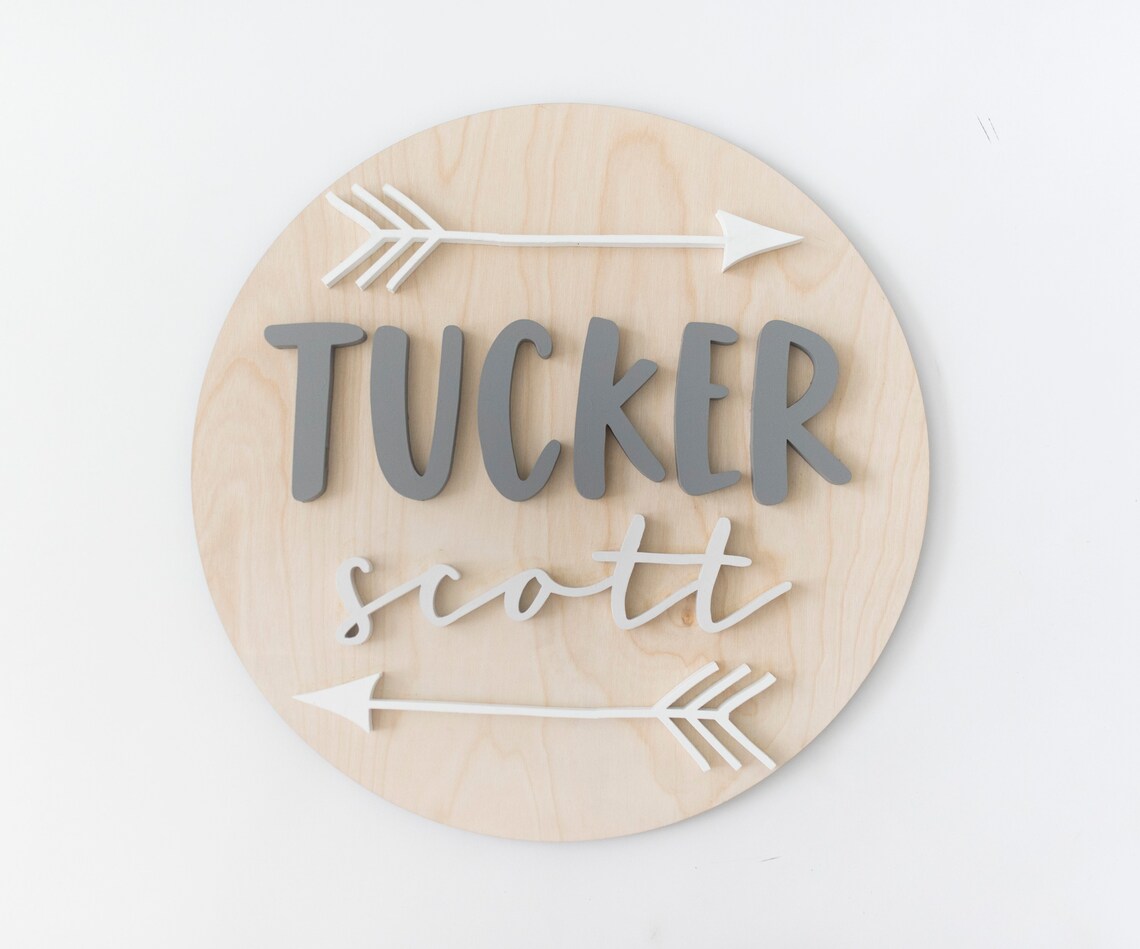 Wooden Name Sign With Arrows 3D Name Sign Wood Round - Etsy
