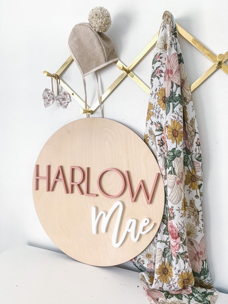 Round Nursery Name Sign 3D Name Sign Wood Nursery Wall Art | Etsy