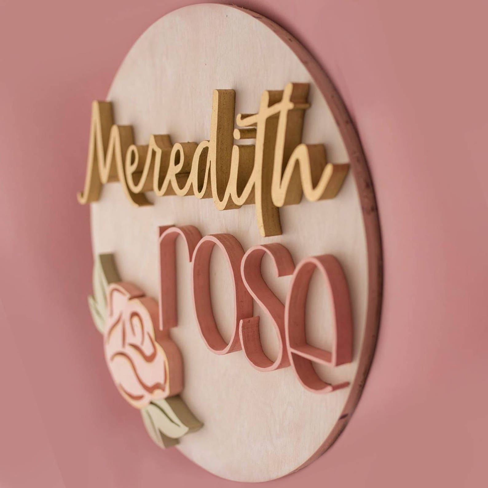 Wooden Name Sign Rose 3D Name Sign Wood Rose Nursery Decor | Etsy