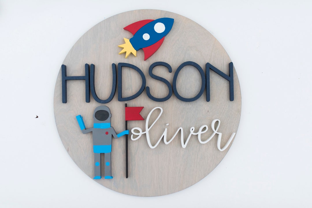 Wooden Name Sign Astronaut | 3D Name Sign Wood | Outer Space Nursery ...
