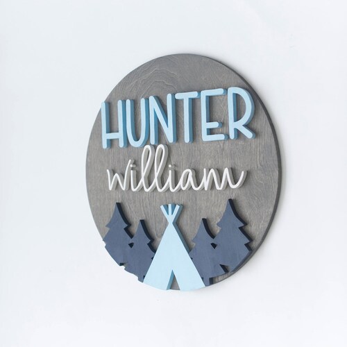 Mountain Scene Name Sign Woodland Nursery Theme Round 3D | Etsy