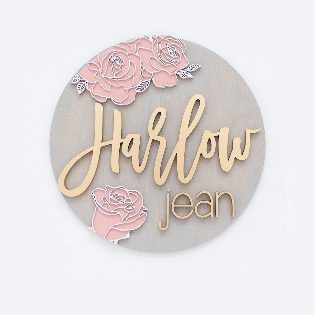 Wooden Name Sign Roses | 3D Name Sign Wood | Rose Nursery Decor |floral ...