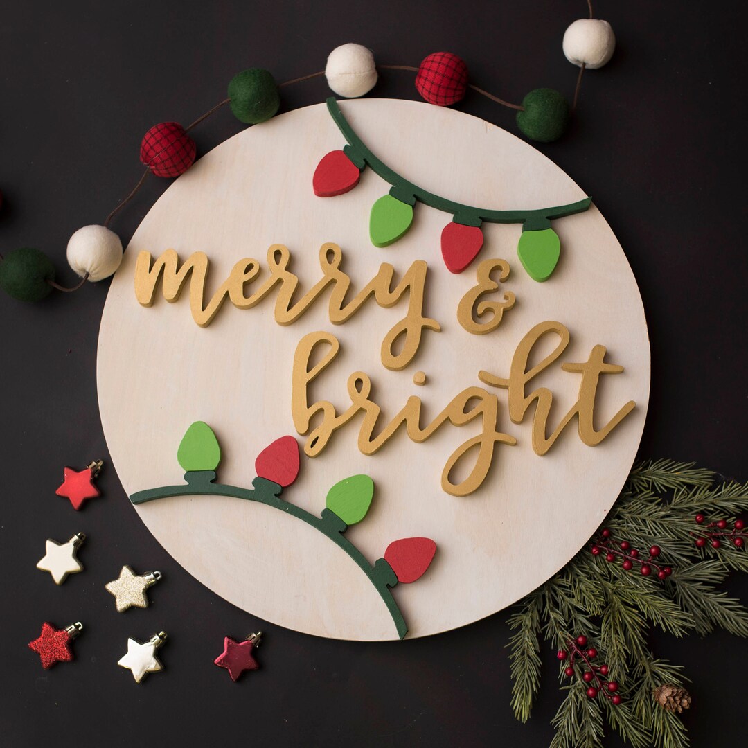 Merry and Bright Sign, Christmas Wood Sign, Christmas Decor, 3D Mounted ...