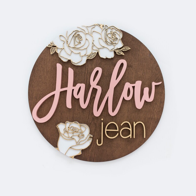 Wooden Name Sign Roses 3D Name Sign Wood Rose Nursery - Etsy