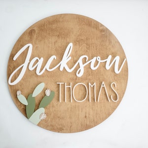 Wooden Name Sign Cactus | 3D Name Sign Wood | Cactus Nursery Decor ...