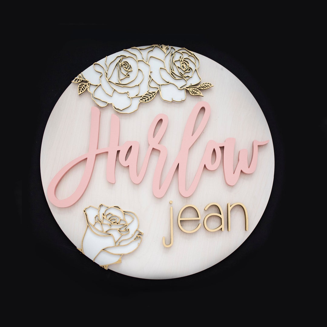 Wooden Name Sign Roses | 3D Name Sign Wood | Rose Nursery Decor |floral ...