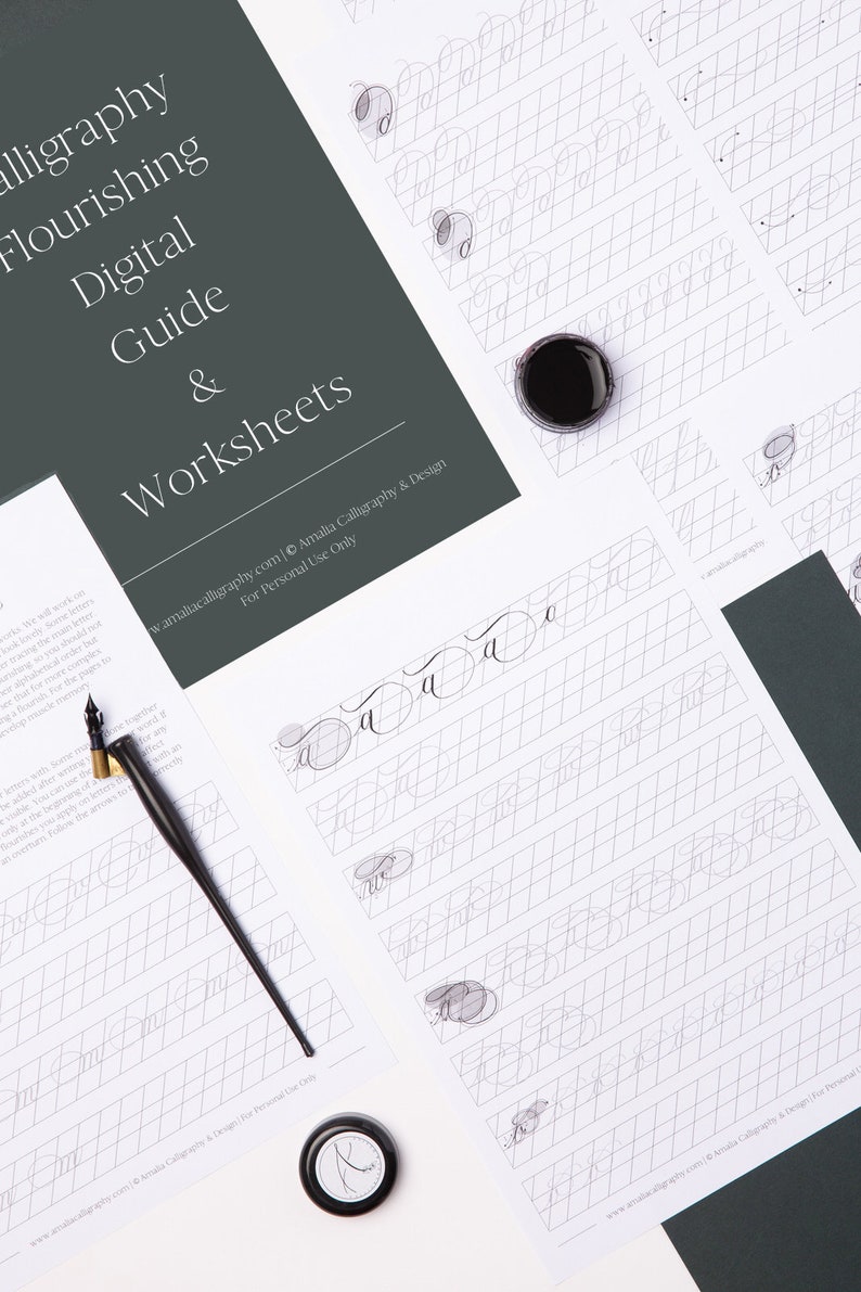 Calligraphy Flourishes Worksheets Printable, Simple Calligraphy ...