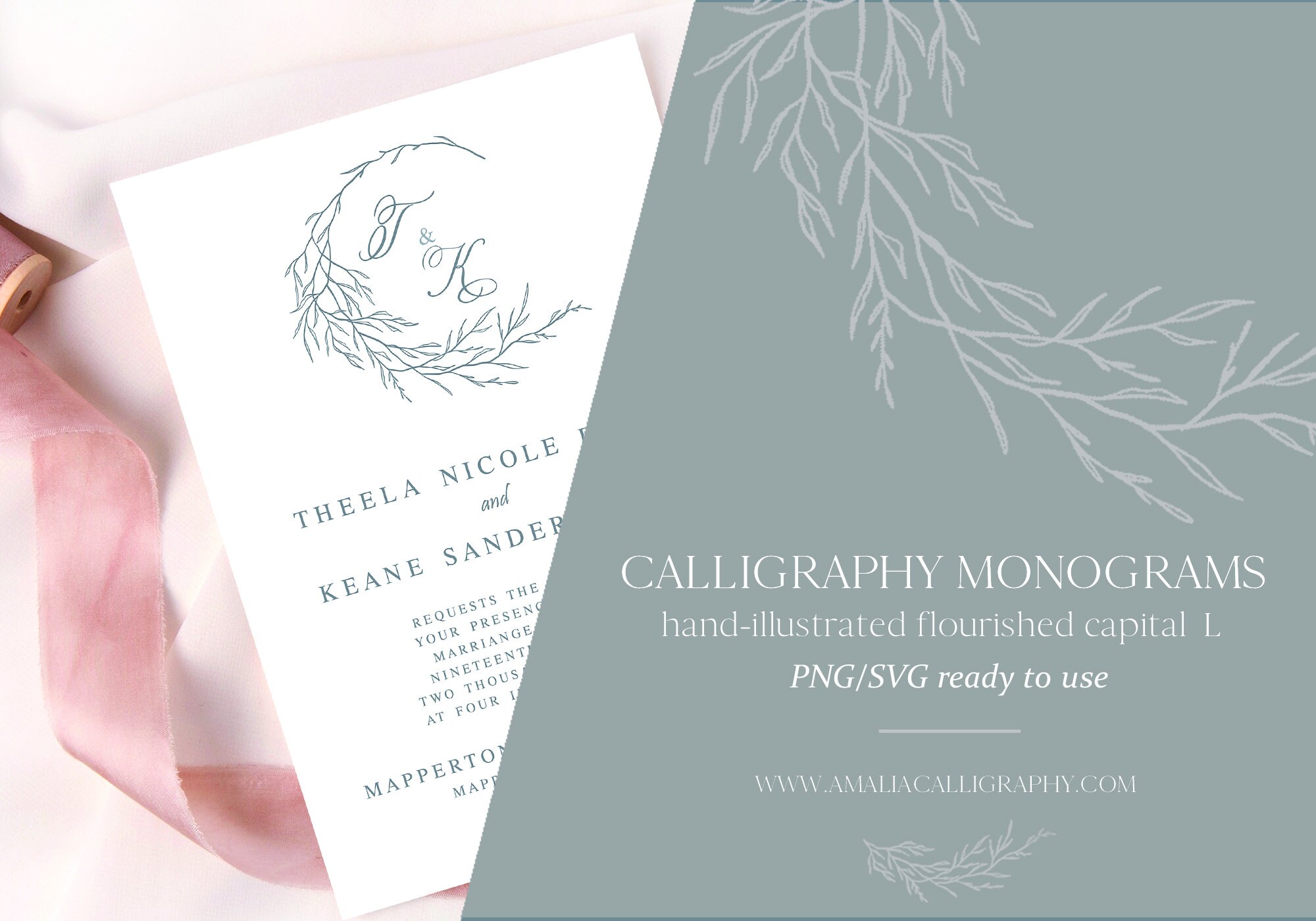 Calligraphy Monogram SVG Letter L, PNG Wedding Monogram Font, Capital L ...