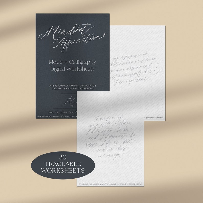 Mindset Positive Affirmations Modern Calligraphy Digital Worksheets - Etsy