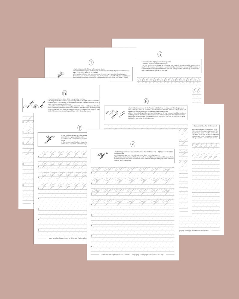 Calligraphy Basics and Flourishing Worksheets Pdf, Beginner Copperplate ...