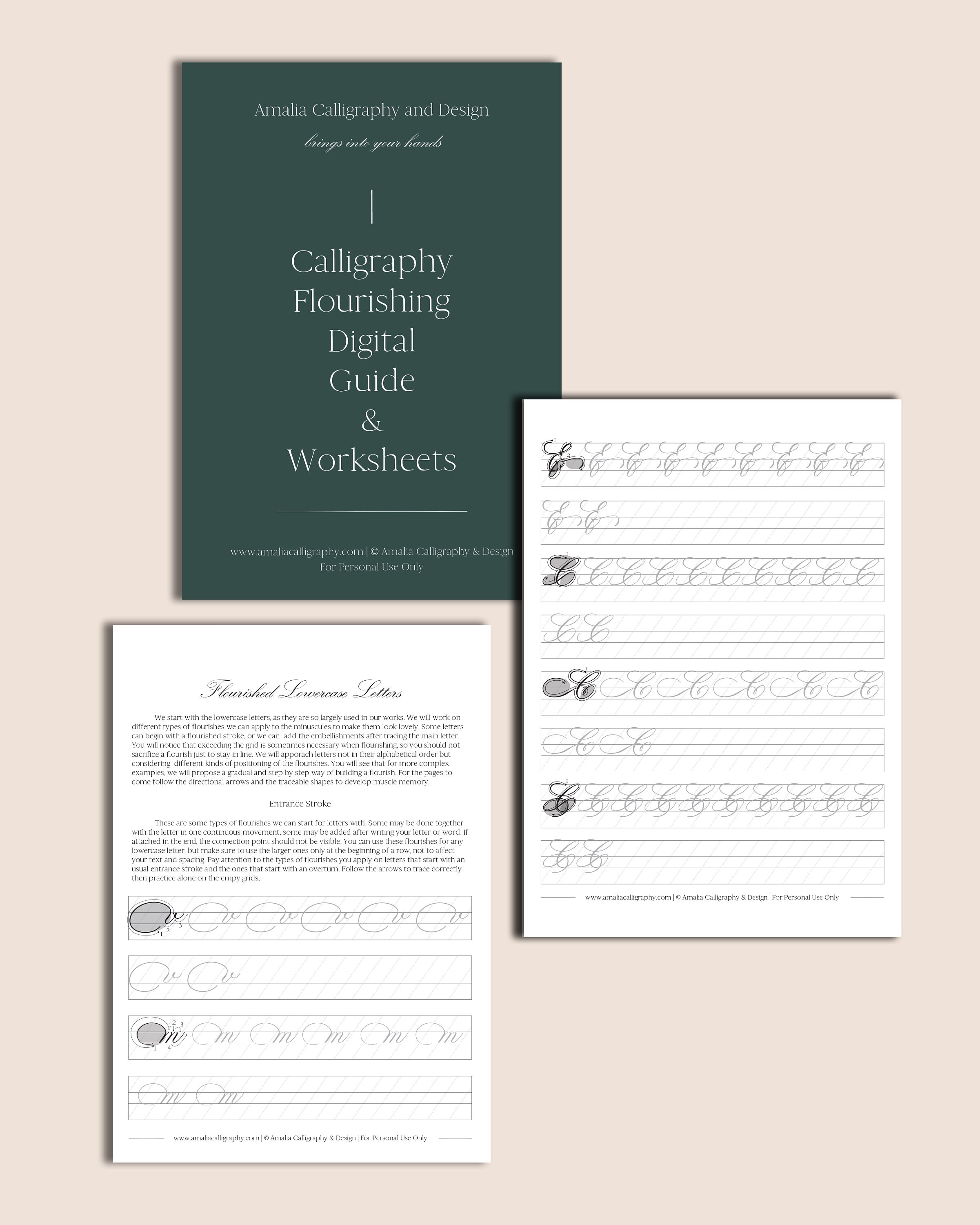 Calligraphy Flourishes Worksheets Printable, Simple Calligraphy ...