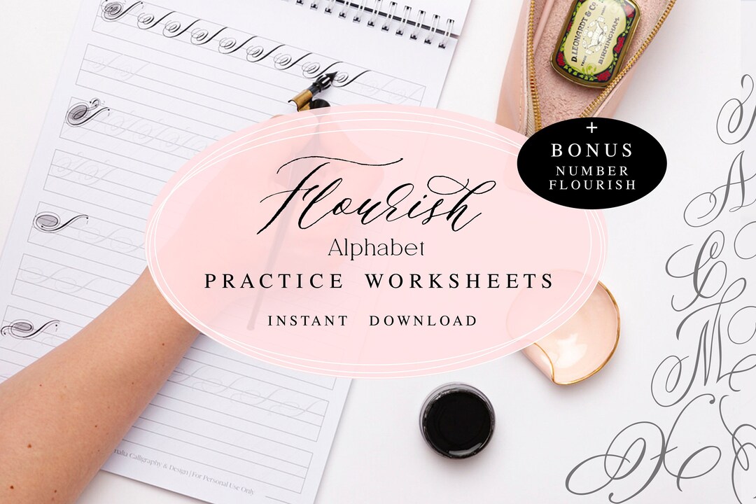 Calligraphy Flourishes Worksheets Printable, Simple Calligraphy ...