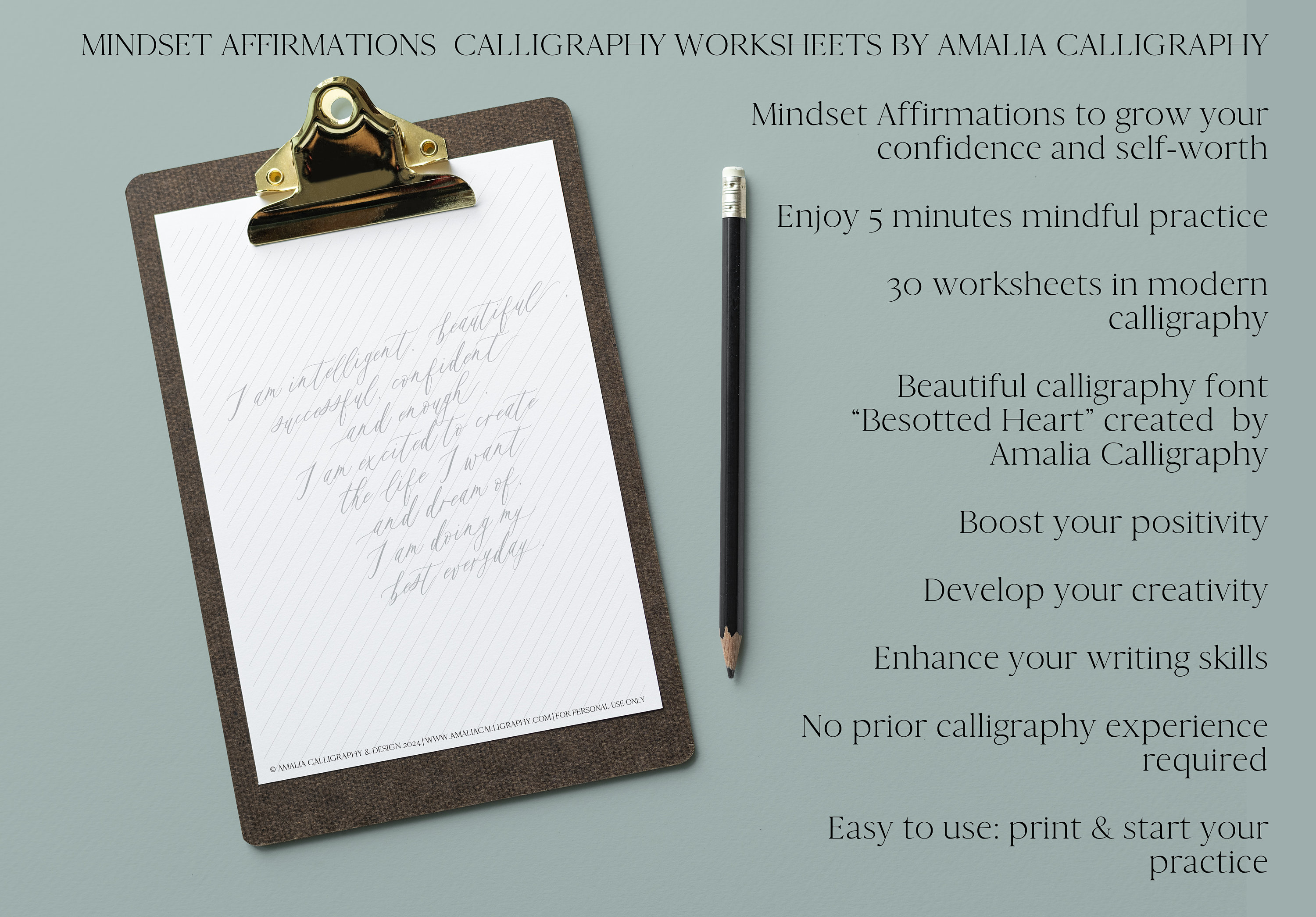 Mindset Positive Affirmations Modern Calligraphy Digital Worksheets - Etsy