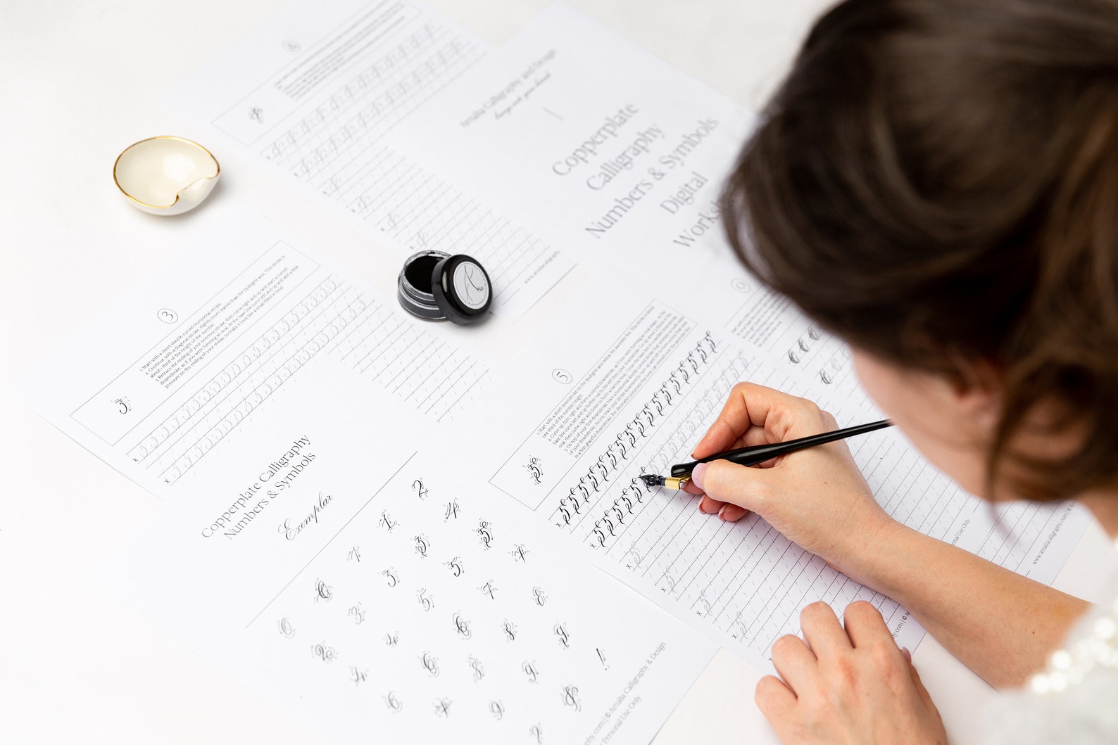 Calligraphy Numbers & Symbols Worksheets Printable Pdf, Pointed Pen ...