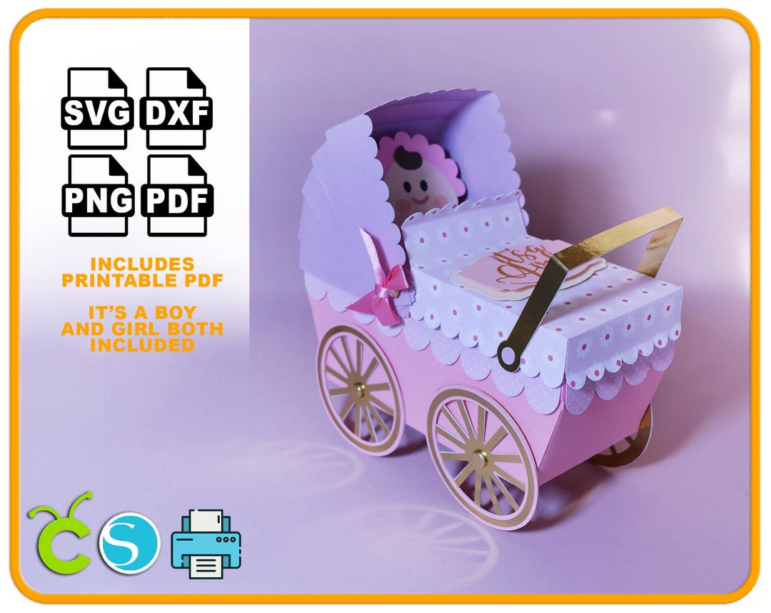 3D Stroller Gift Box SVG File 3D Pram SVG Baby Shower SVG 3D Gift Box ...