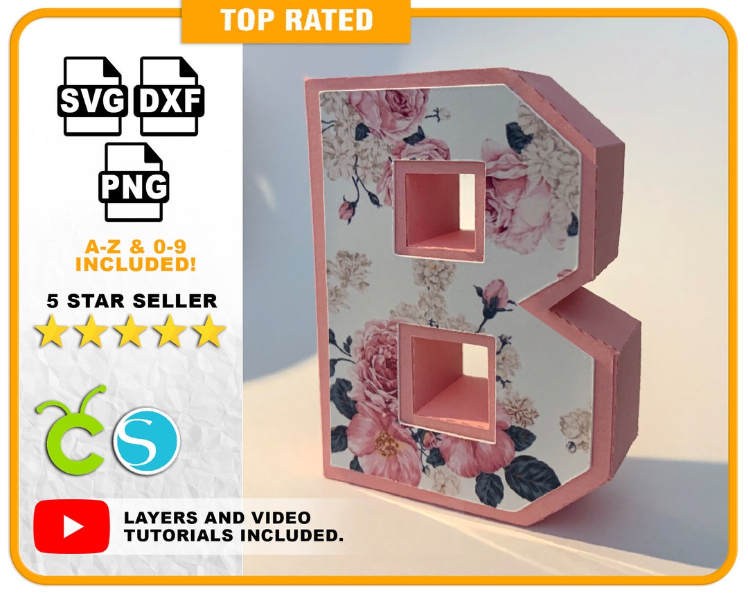 Plantilla de letras del alfabeto 3D A-Z 0-9 Letra 3d SVG para - Etsy España