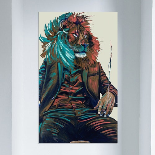 Lion Man 2 Original Art Hand Made Print on Canvas Modern - Etsy