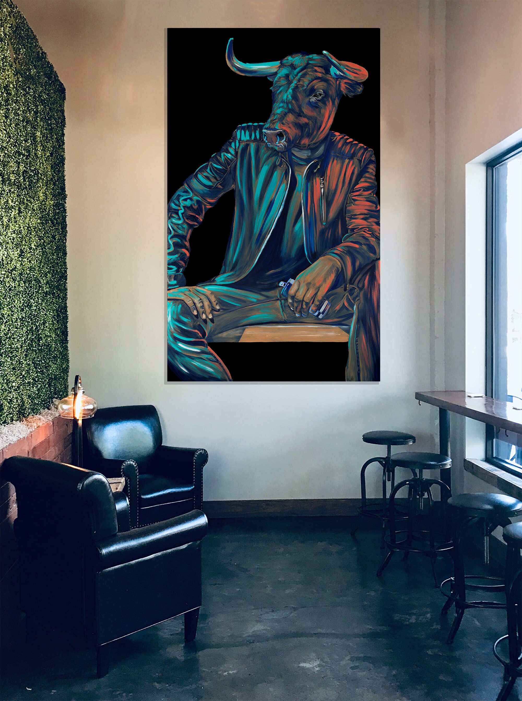 Bull Man Original Art Hand Made Print on Canvas Modern - Etsy