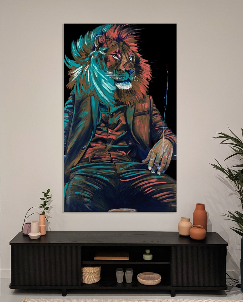 Lion Man 1 Original Art Hand Made Print on Canvas Modern - Etsy