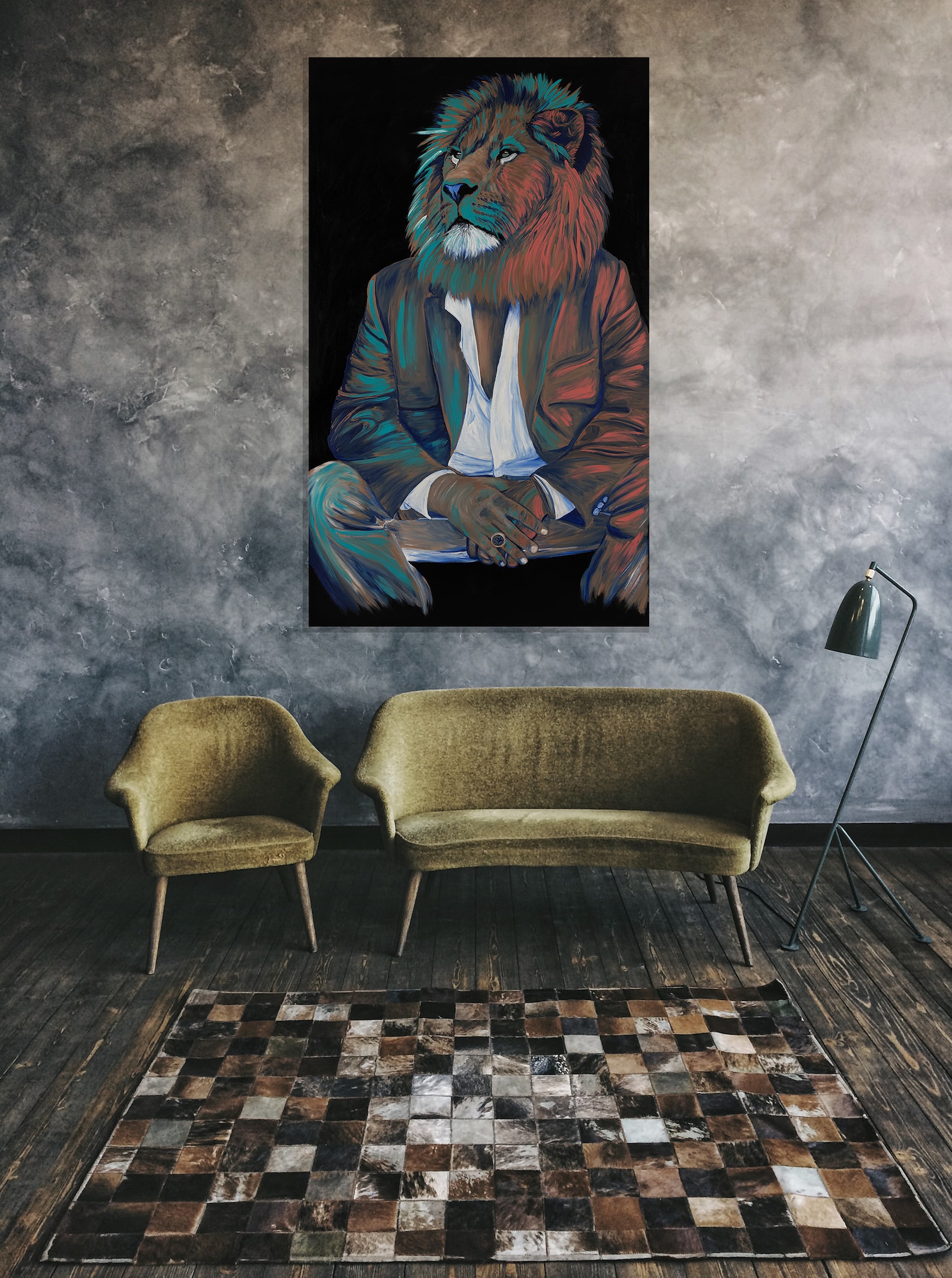 Lion Man 2 Original Art Hand Made Print on Canvas Modern - Etsy